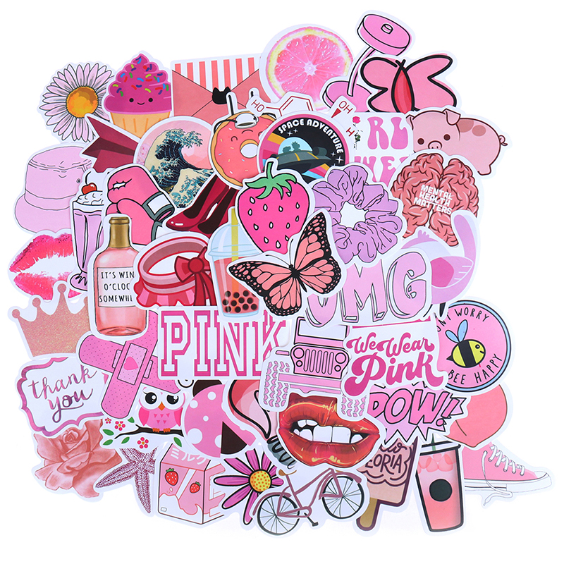 50Pcs Cartoon Pink Girls Stickers DIY Suitcase Laptop Guitar Bicycle ...