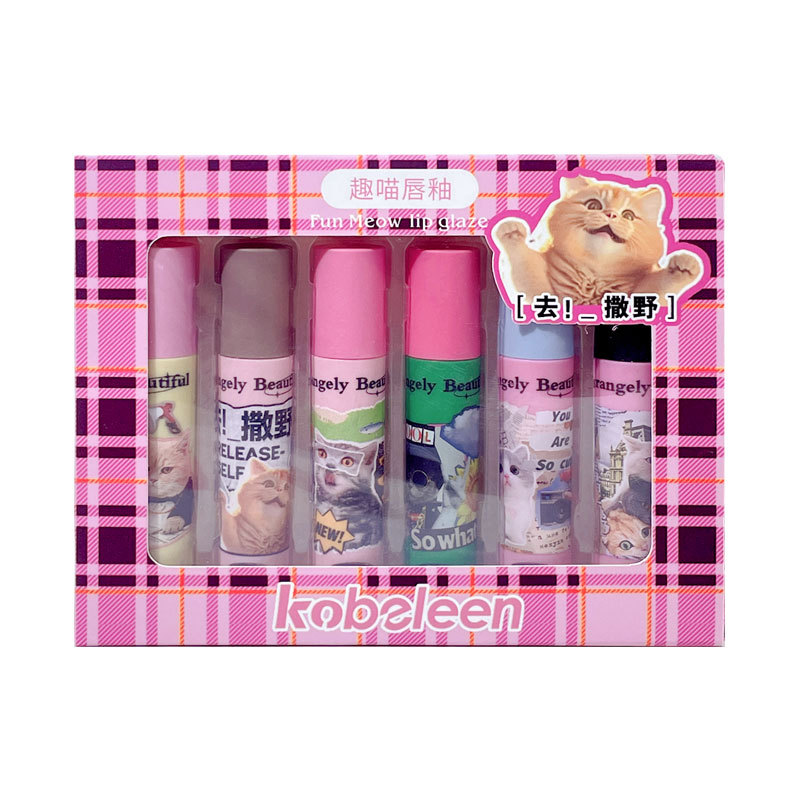 kobeleen Fun Meow Lip Glaze 6-color Box Light and Dense stick Matte ...
