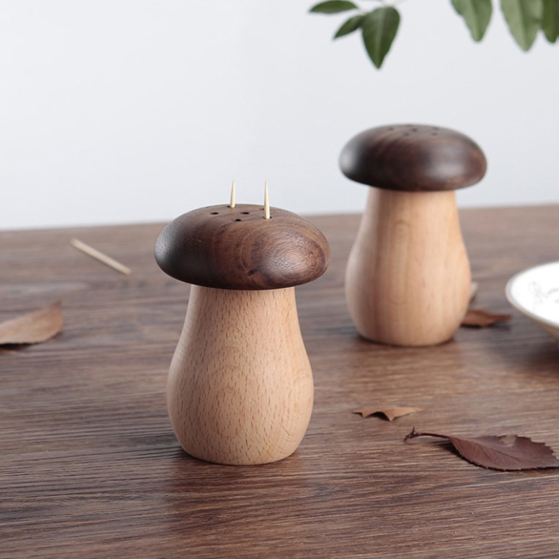 Wood Mushroom Toothpick Holder Creative Toothpick Box with Hole ...