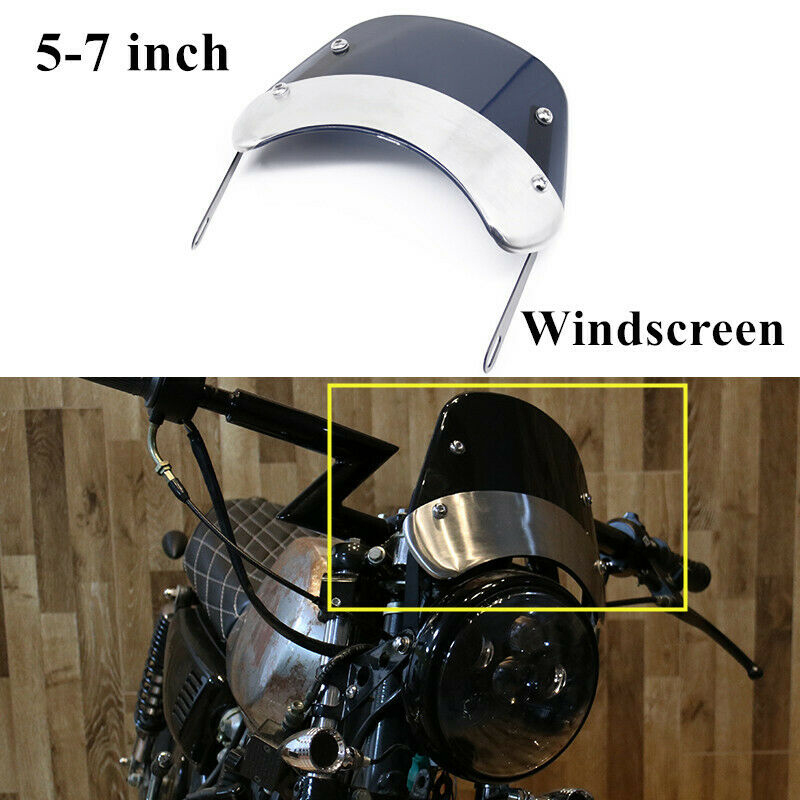 for 5-7 Inch 3MM Retro Motorcycle Round Headlights Windshield ...
