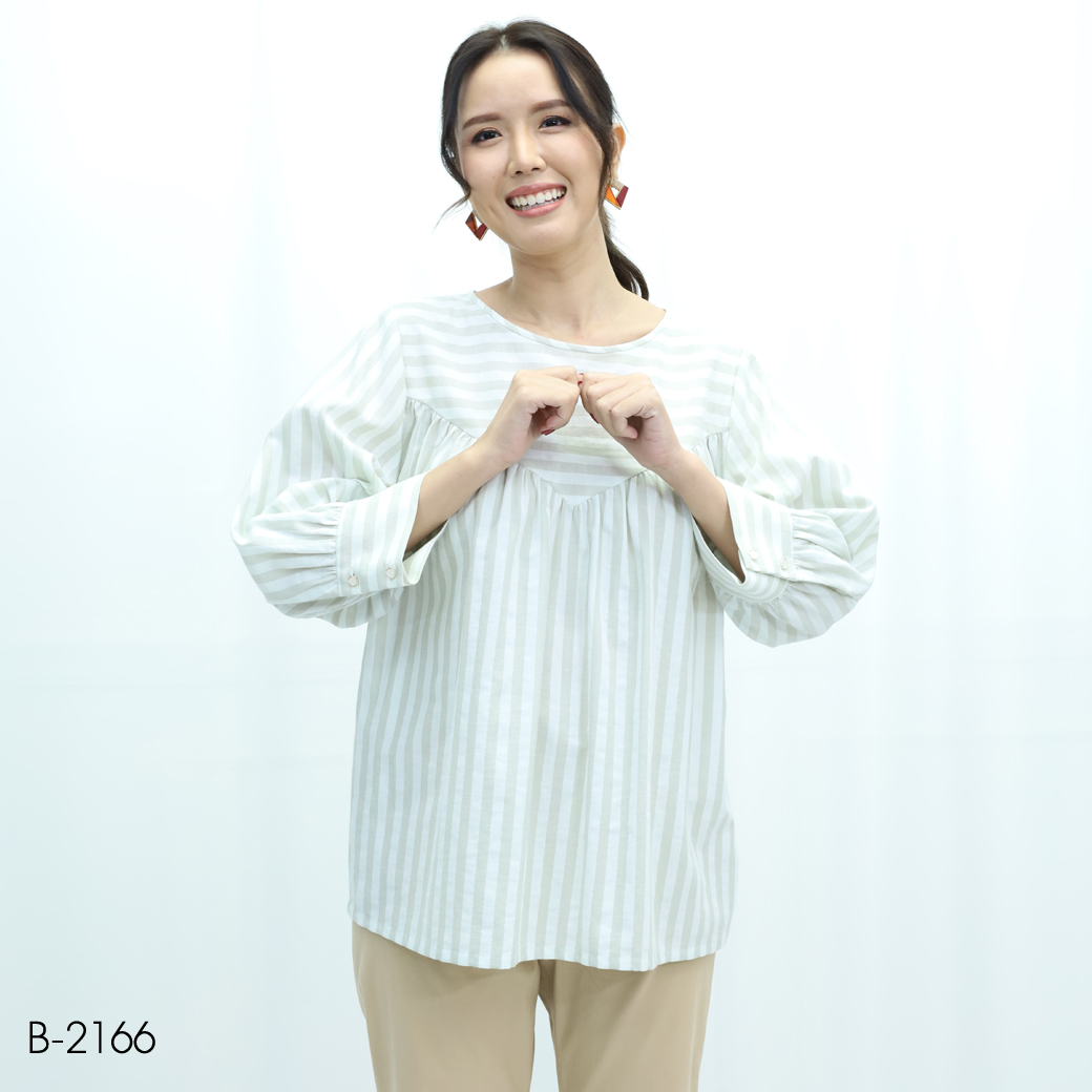 MIKIKO Blouse MI-B2166 ลินิน เรย่อน แขนยาว IGPU22-2 | Lazada.co.th