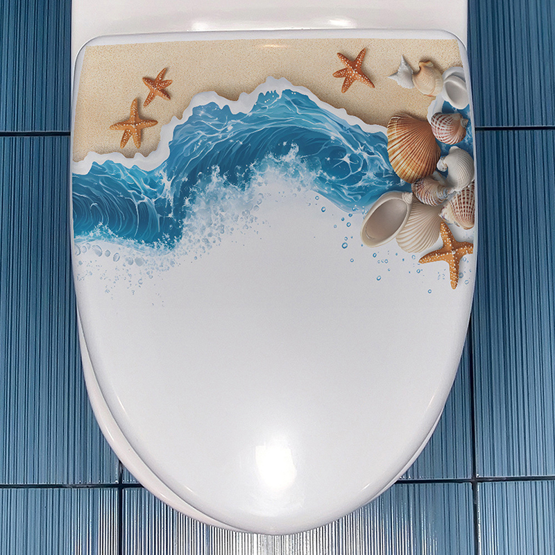 Azure Sea Beach Shell Bathroom Toilet Seat Waterproof Sticker Self ...