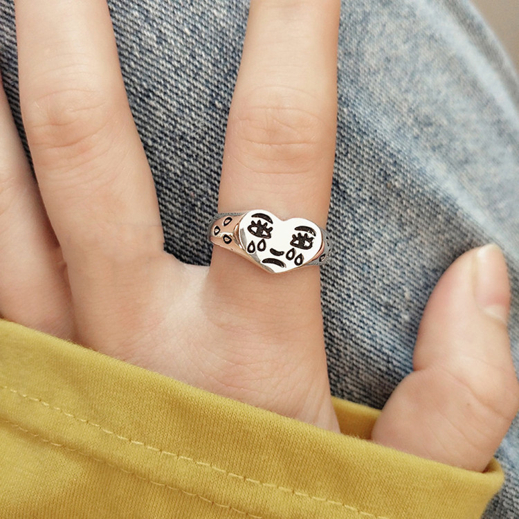 Simple Creative Sad Crying Face Love Ring Female Personality Retro Old ...