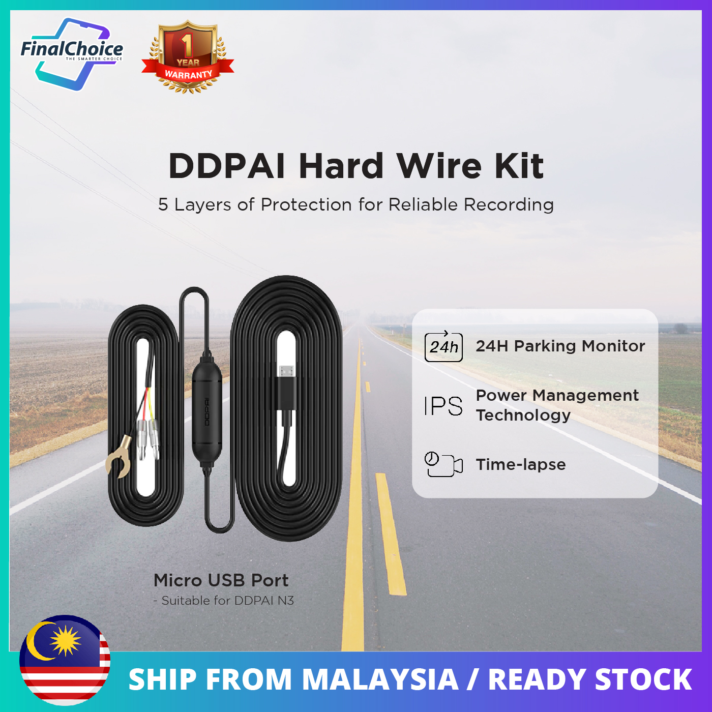 DDPAI Type-C / Micro USB Hardwire Kit for DDPAI Car Dash Cam Mini 5 ...