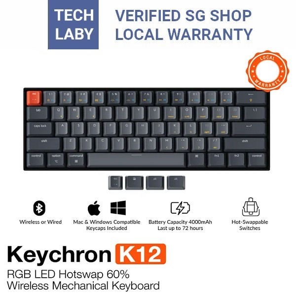 Keychron K12 Compact Wireless Mechanical Keyboard - Blue Gateron Keys ...