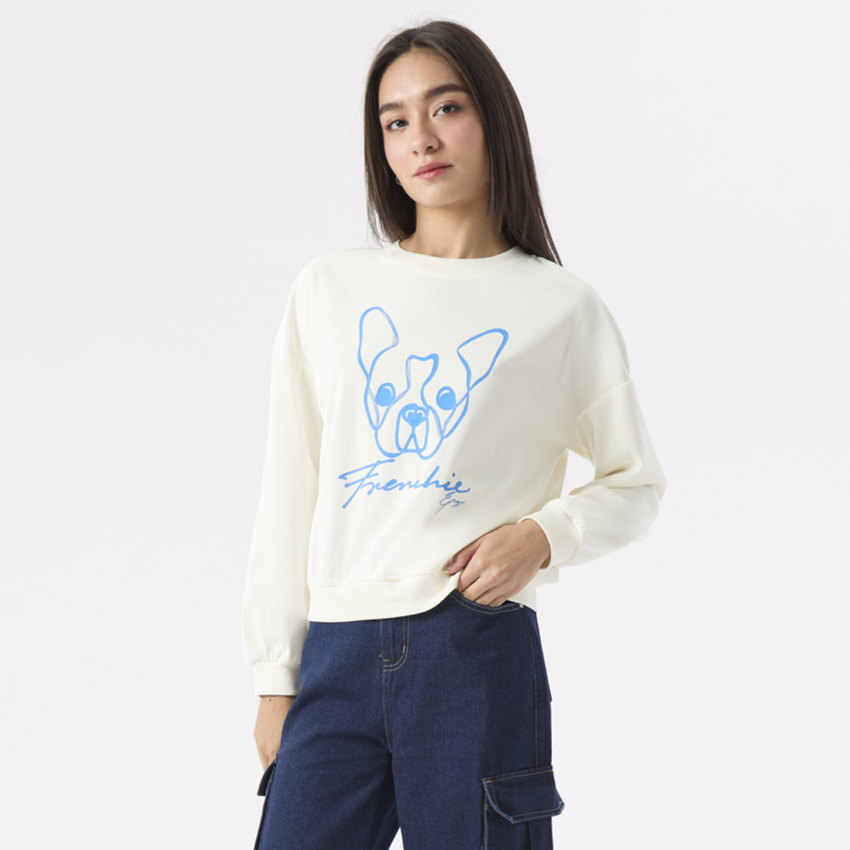 ESP เสื้อสเวตเชิ้ต เฟรนช์ชี่ ผู้หญิง สีครีม Frenchie Sweatshirt 06299 ...