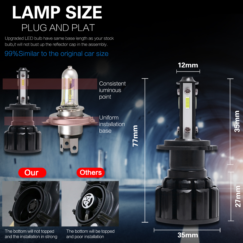 CarTnT 2PCS ไฟหน้ารถไฟหน้า LED H4 H7 H11 H8 H13 9012 H9 HB3 9005 HB4 ...