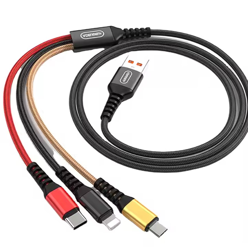 DENMEN D02E USB cable 3 in 1 for Lightning/Micro/Type C 2.4A 1.2m ...