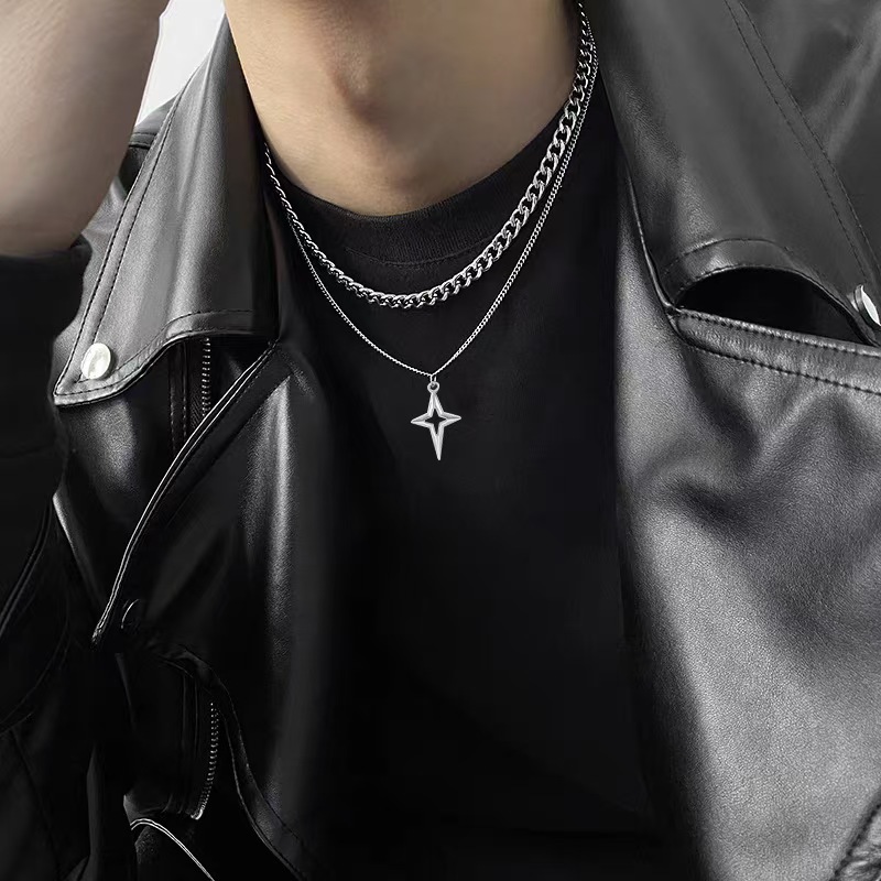 Fashion Hip Hop Hollow Star Cross Pendant Double Layer Necklace ...
