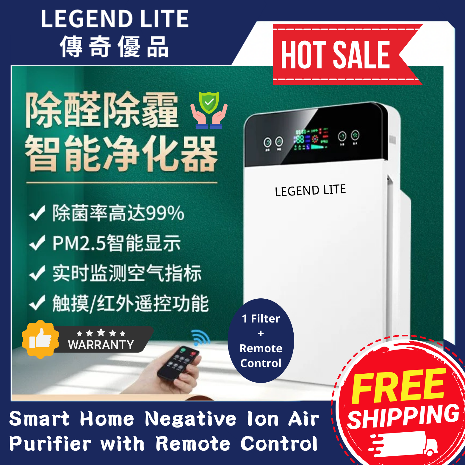 🇸🇬(SG STOCK)🔥 SMART HOME PORTABLE NEGATIVE ION AIR PURIFIER /BEDROOM ...