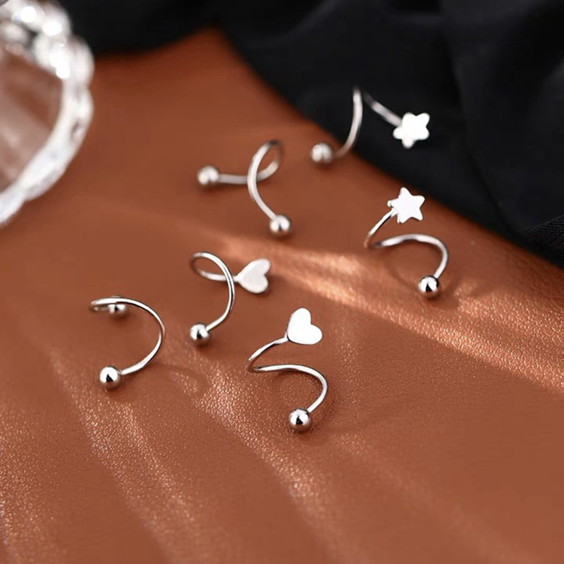 2pcs Stainless Steel Spiral Twisted Lip Ring Tongue Piercing Heart Star ...