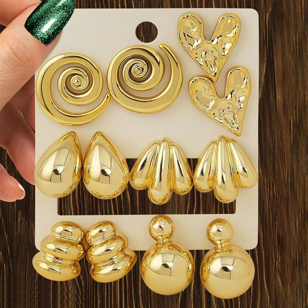 Enacolor 6Pairs/Set Retro Female Gold Acrylic CCB Spiral Heart-shaped ...