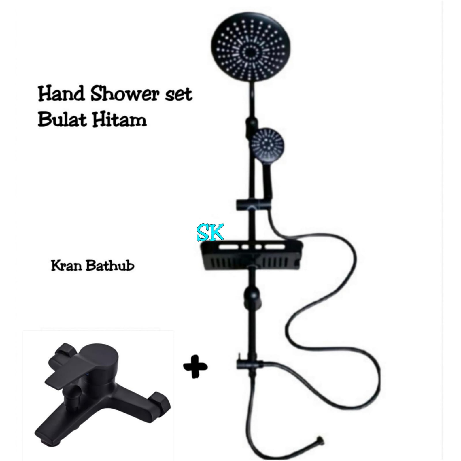 Shower Tiang Hitam Set Bulat + Kran Bathub - Hand Shower Tiang Black ...