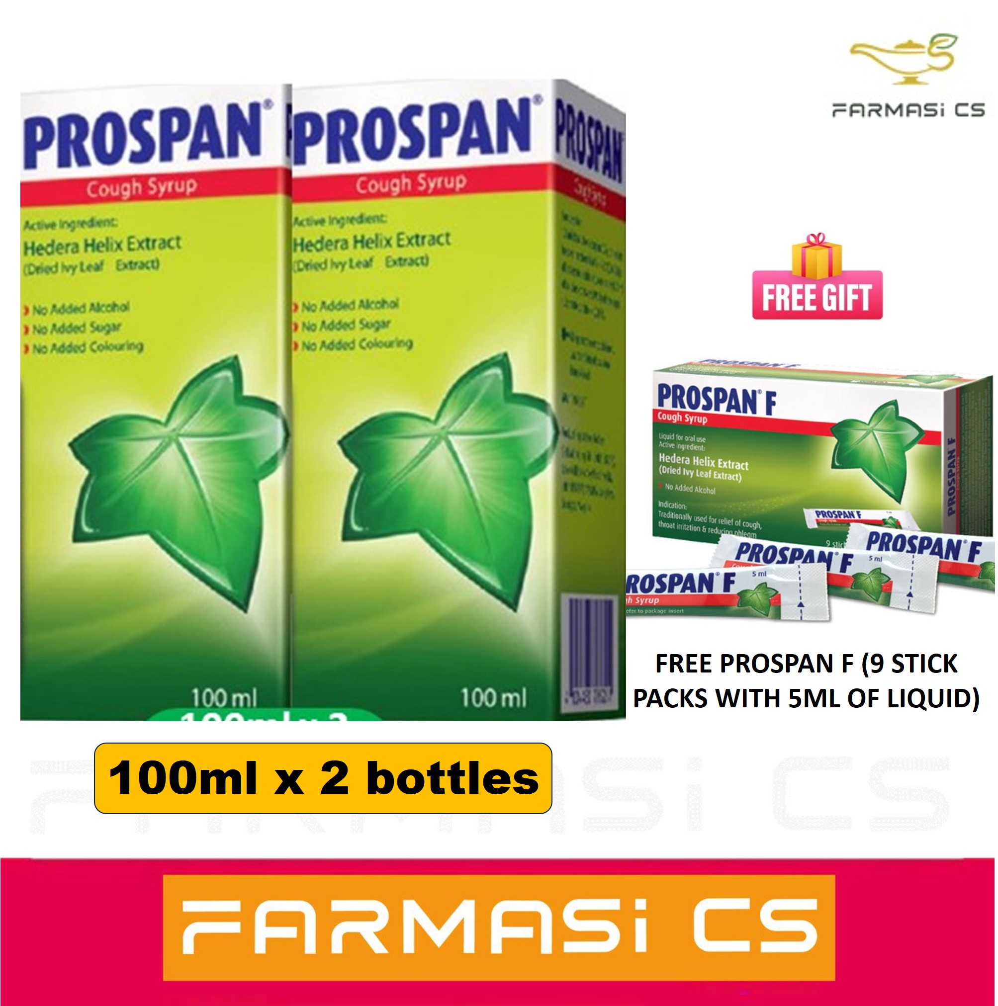 [B2F1] Prospan Cough Syrup 100ml x 2 Bottles (TWIN) EXP:10/2026 FREE 1 box Prospan F (9 sticks x ...