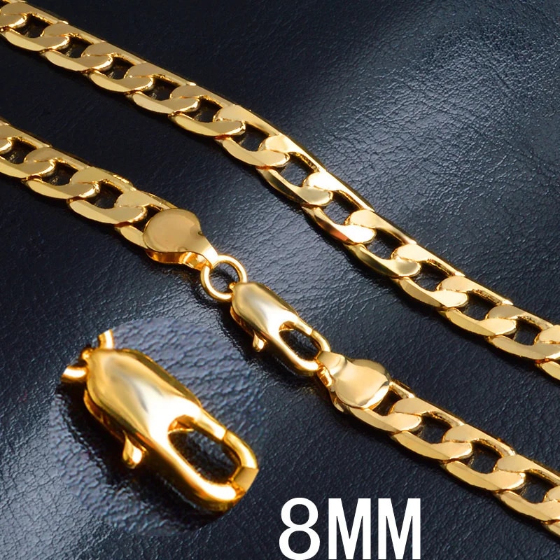 Special offer 18K gold Necklaces 925 Stamp Silver color Classic 8MM ...