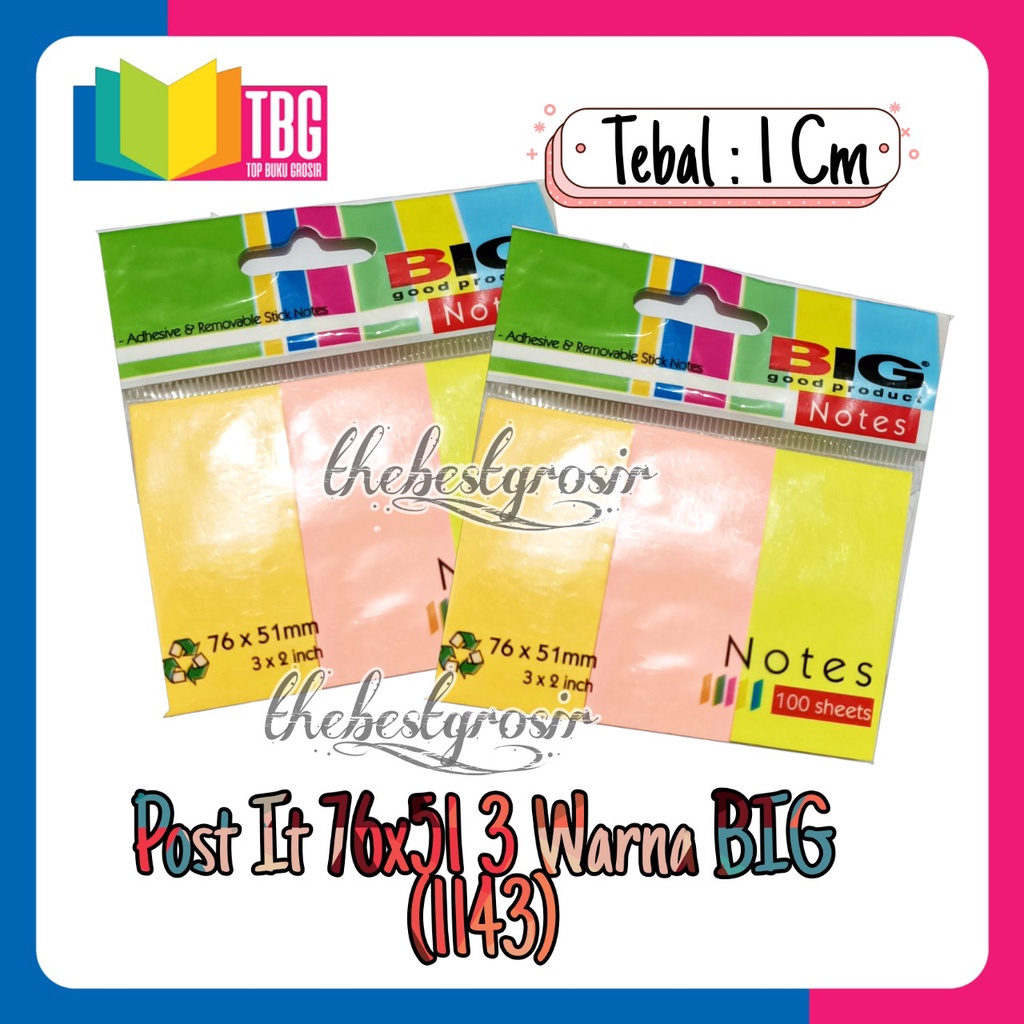 1 PAD (100 LEMBAR) STICK NOTE 76X51 BIG / MEMO NOTE / STICKY NOTES ...