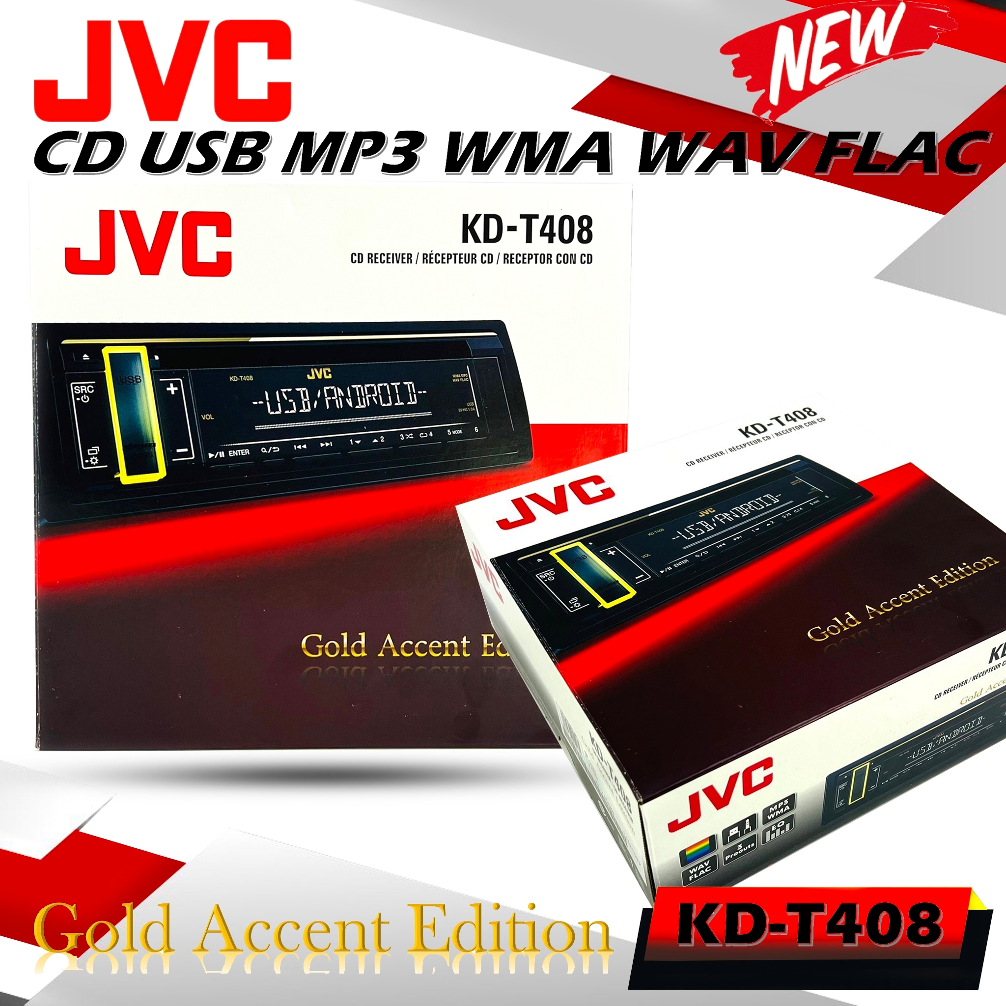 วิทยุเครื่องเสียงรถยนต์ JVC รุ่น KD-T408 1DIN ของแท้ เสียงดี เล่นซีดี ยูเอสบี MP3 USB CD รีโมท ...