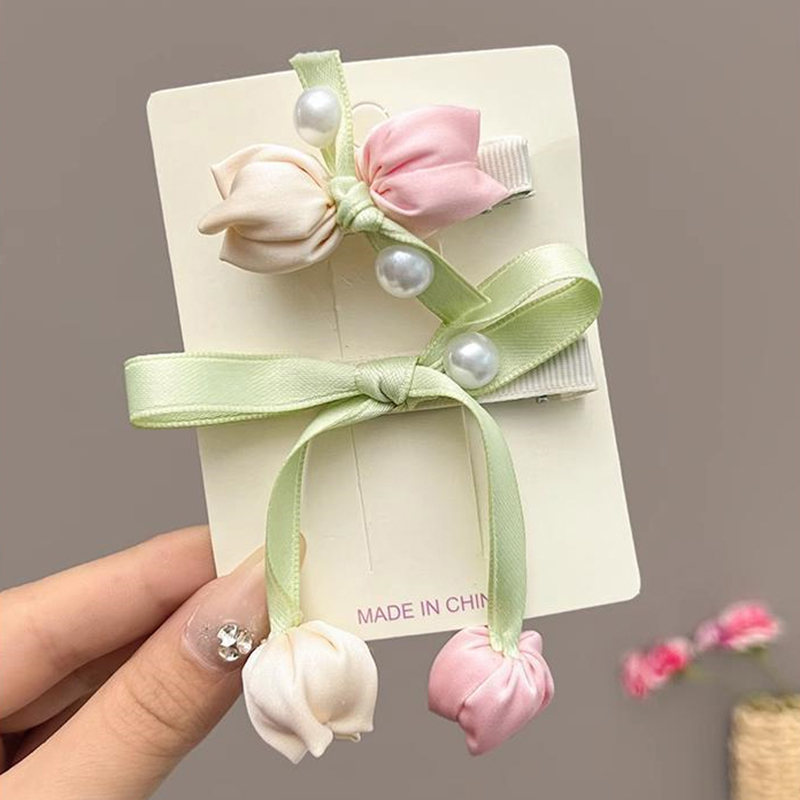 Korean Hair Accessories Sweet Pink Tulip Flower Clip Bow Duckbill High ...