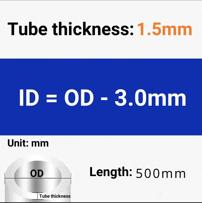 1pc 3.28ft (50cm) Stainless Round Tube Tubular Pipe 304 Stainless Steel ...