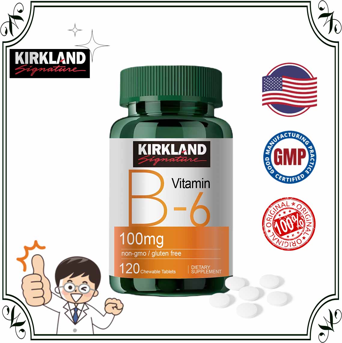 KIRKLAND Vitamin B-6 tablets Preventing seborrheic alopecia Supplements ...