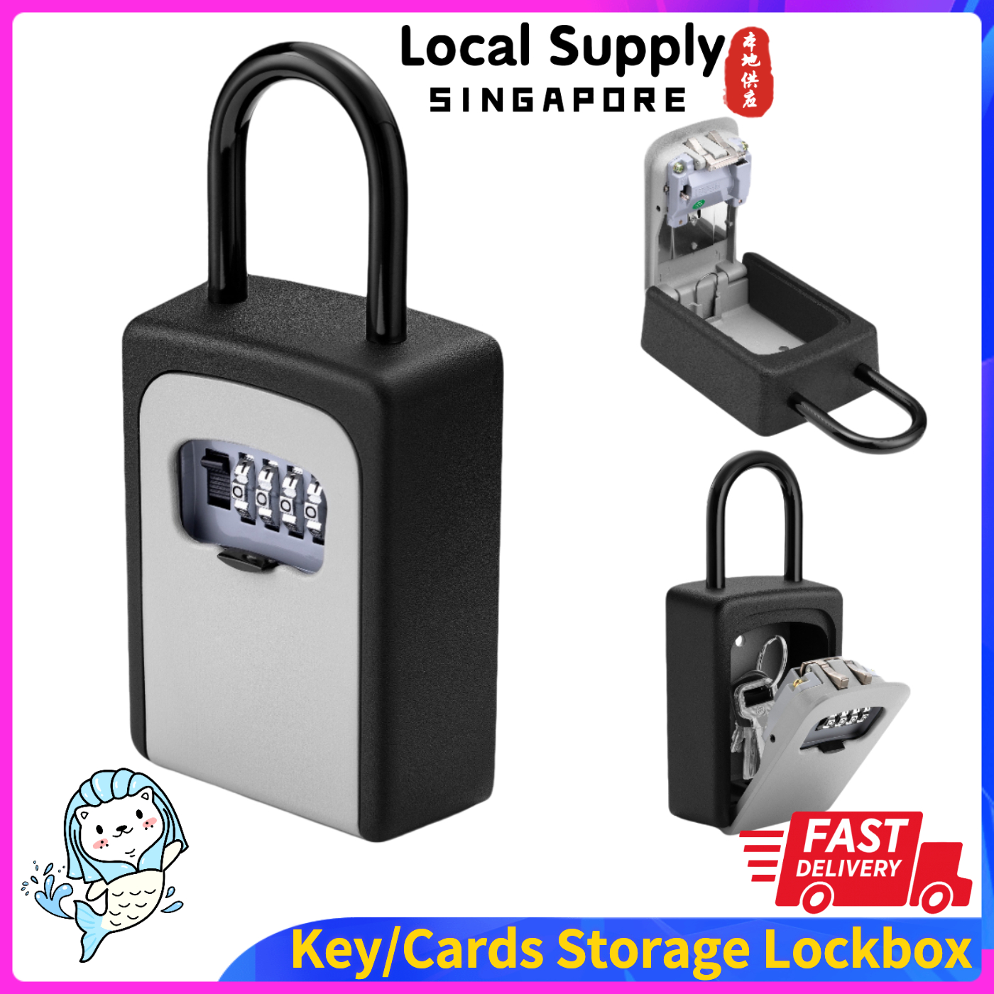 Key Lock Box with Key Hook/Wall Mounted 4 Digit Combination Padlock ...
