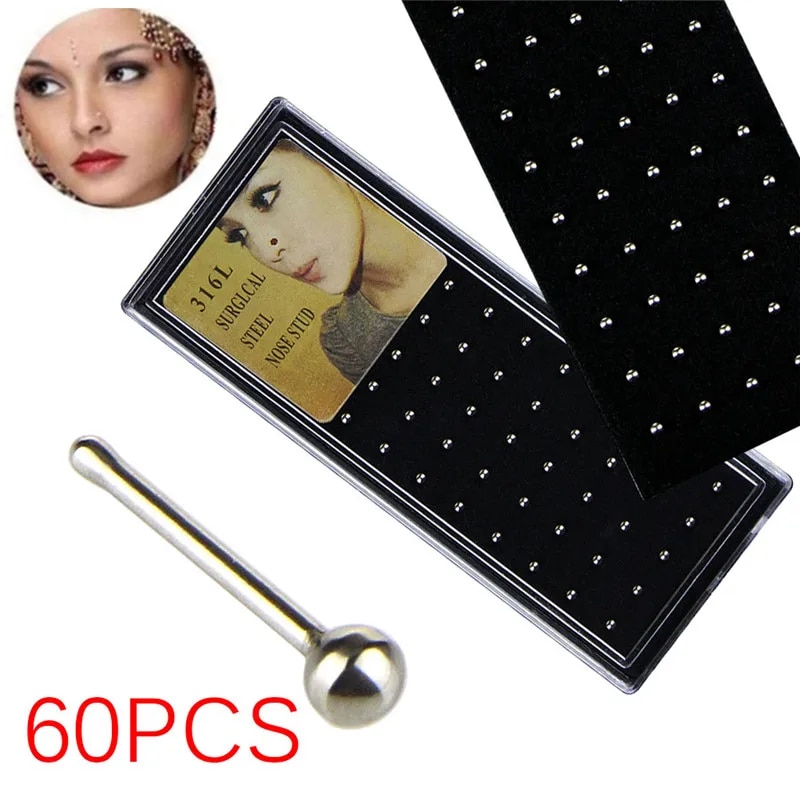 20/40/60pc/set Surgical Steel Nose Ring Pack Indian Nose Pin Nose ...
