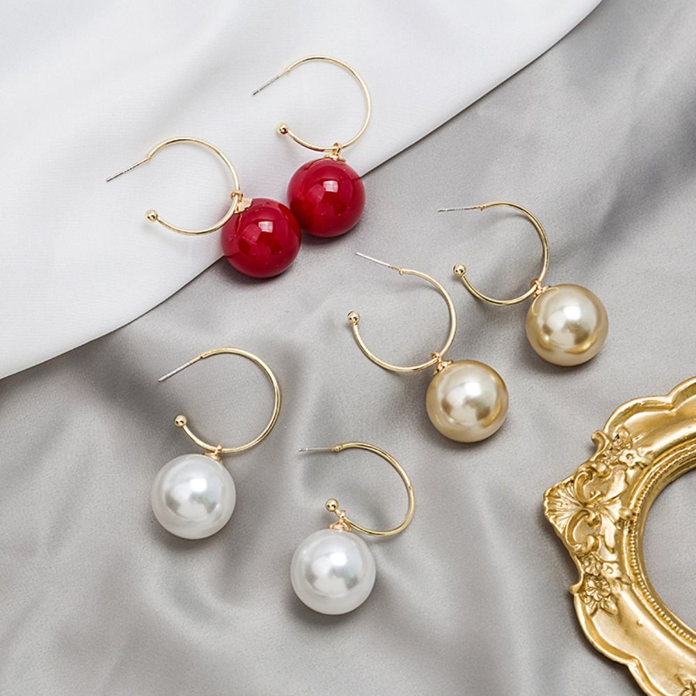 Vintage Fashion Big Ball Stud Earrings Charm Design Elegant Drop Ear ...