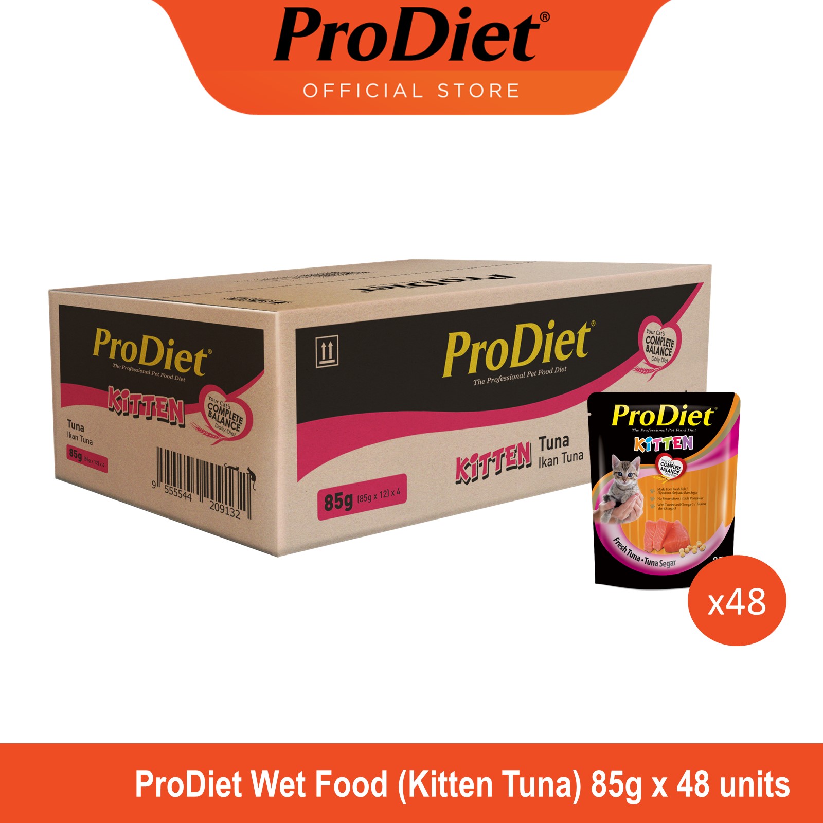 [Carton Carnival] ProDiet Kitten Wet Cat Food - Mackerel/Tuna (85g x 48 packs) | Lazada