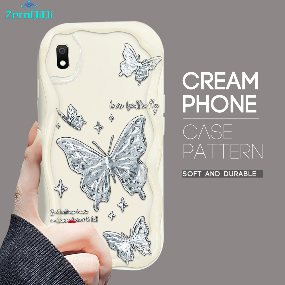 ZeroQiQi for Samsung A10 Back Cover Silver Butterfly Cream Texture Wavy ...