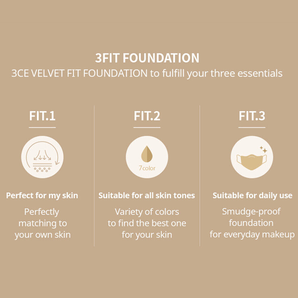 3CE VELVET FIT FOUNDATION ทรีซีอี เวลเว็ท ฟิต ฟาวน์เดชัน เครื่องสำอาง ...