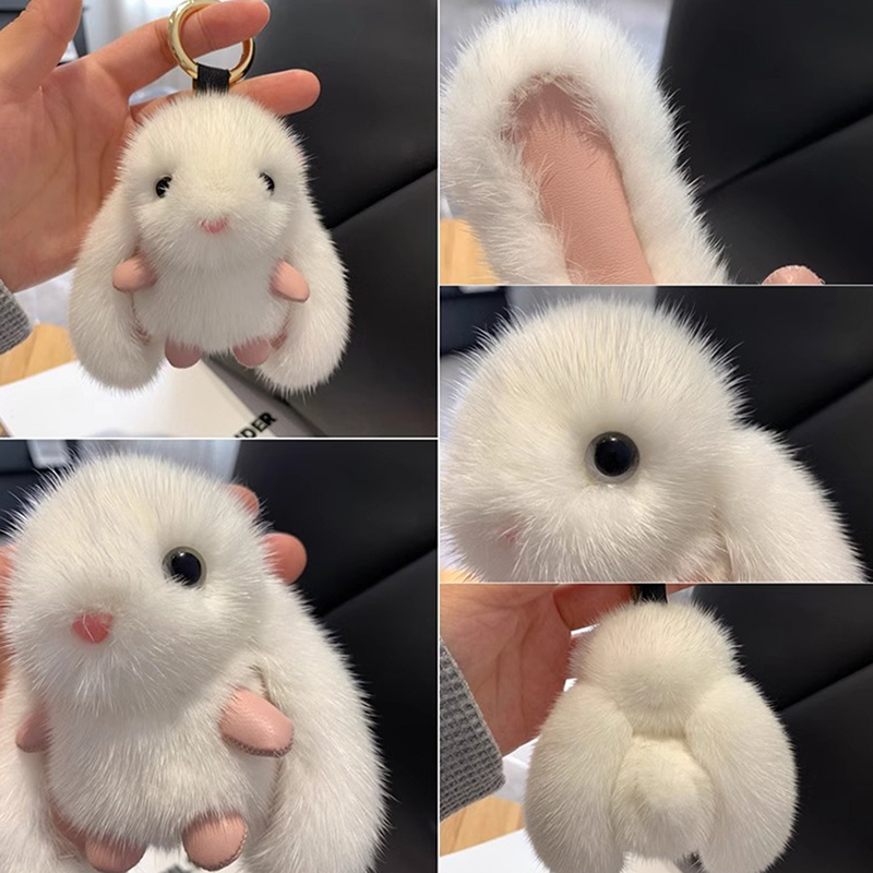 Cute Fluffy Rabbit Keychain Ring Plush Pompon Rabbit Doll Key Chain Bag ...