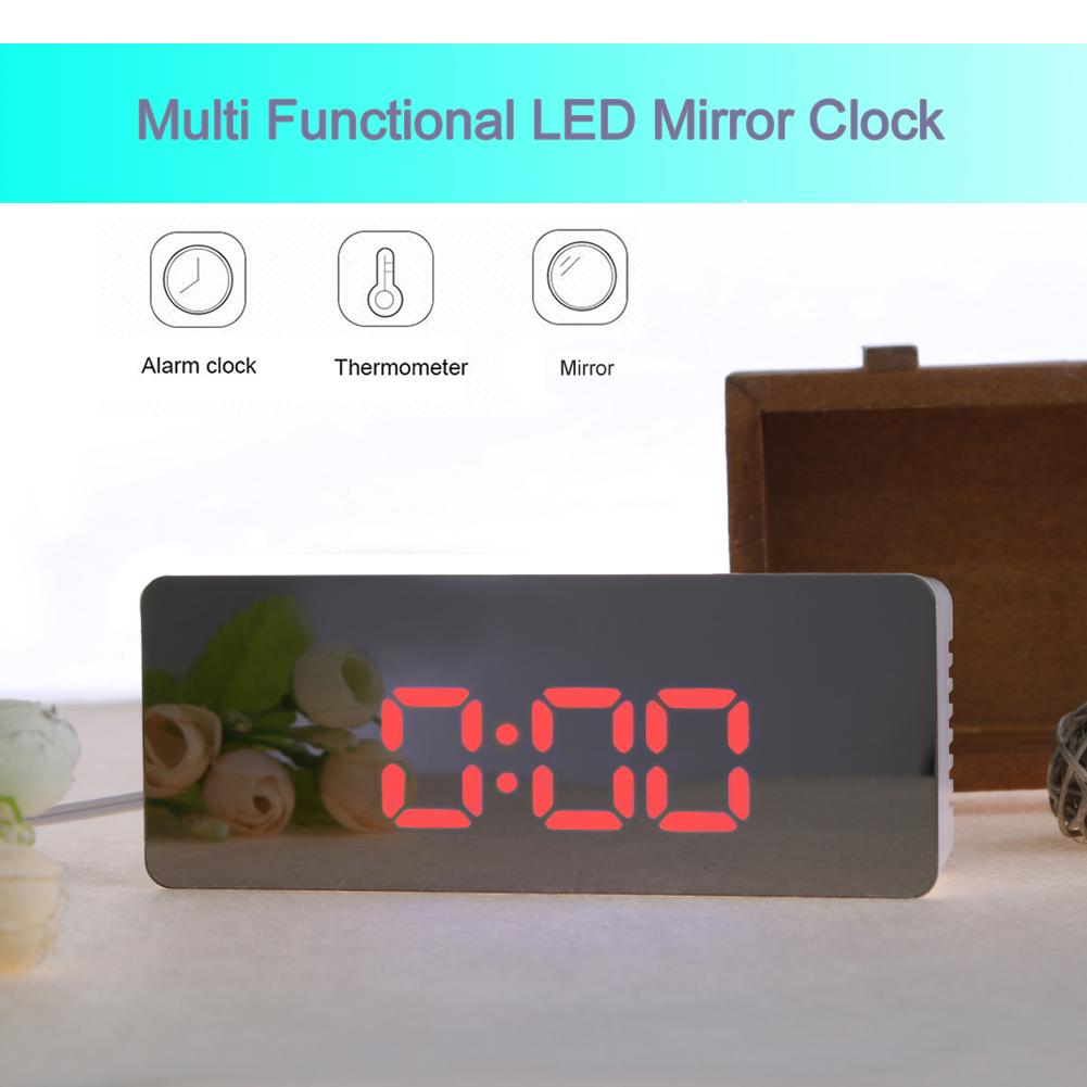【New Trend】Digital LED Mirror Alarm Clock Desktop Clock Temperature ...