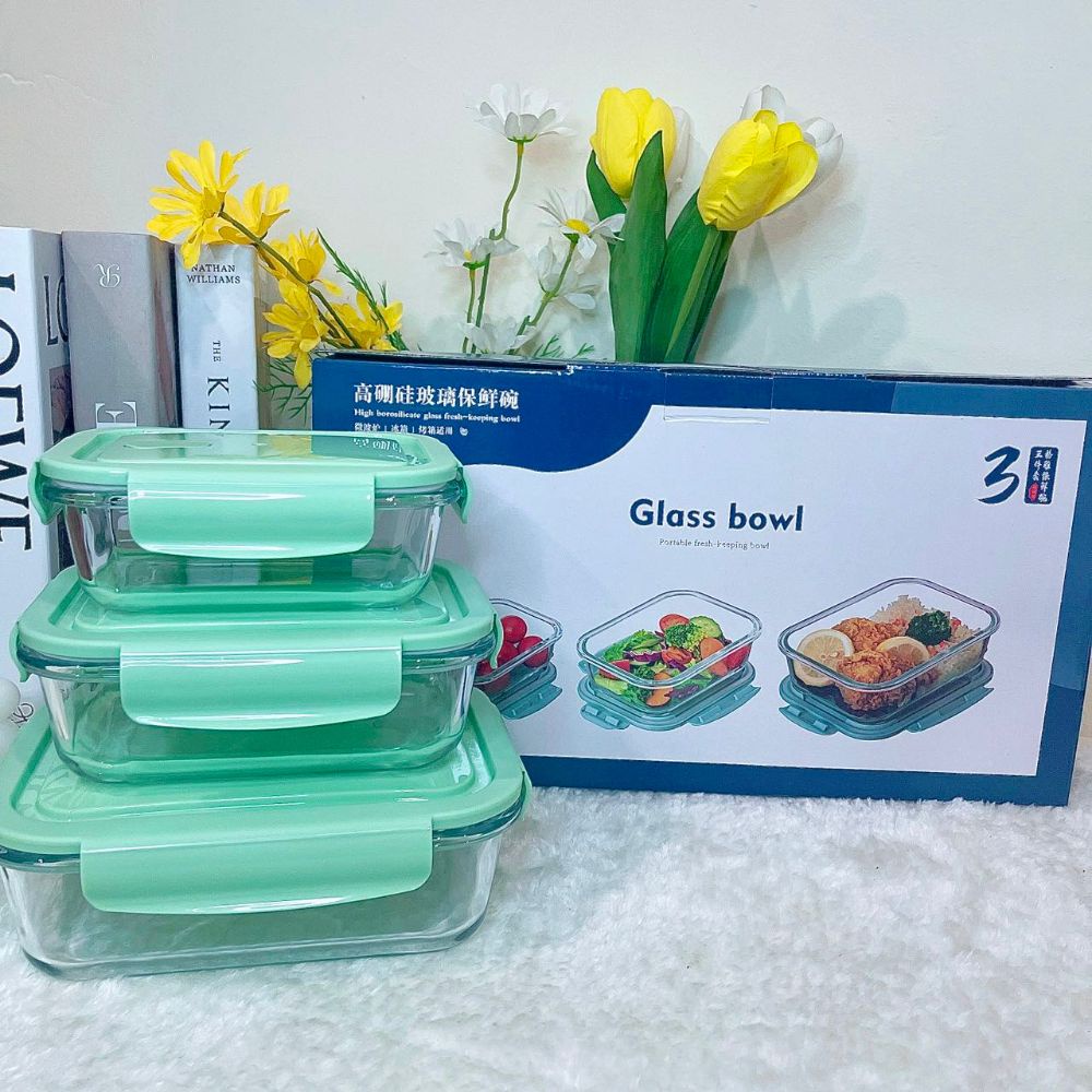 3pcs Glass Container Set Glass Tupperware Food Container High ...