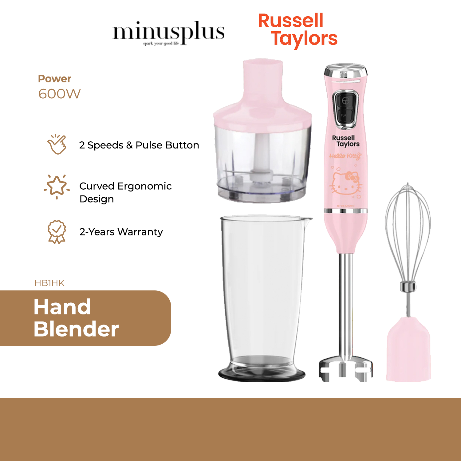 Russell Taylors 2 Speeds & Pulse Button Curved Ergonomic Design Hand Blender (600W / 700ml) - HB ...