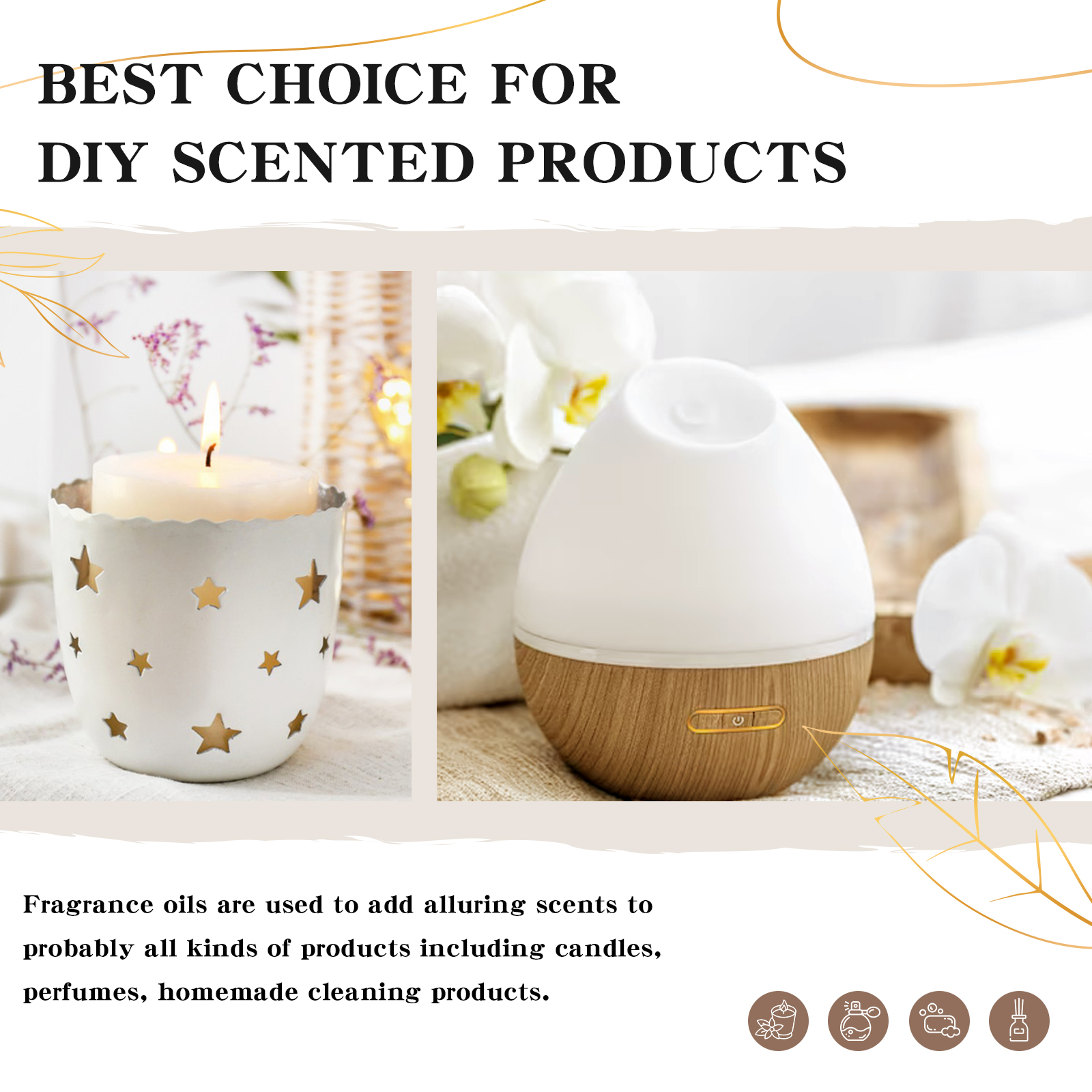 EUQEE 60ml Flower Series Fragrance Oil for Aromatherapy Diffuser White Musk Coconut Vanilla ...