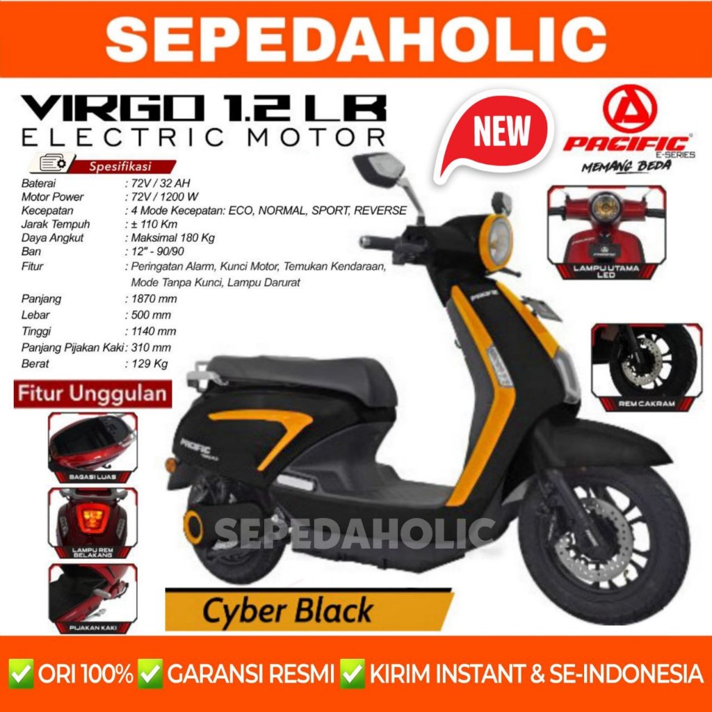 Sepeda Motor Listrik PACIFIC VIRGO 1.2 LB 1200 Watt Electric E Bike ...