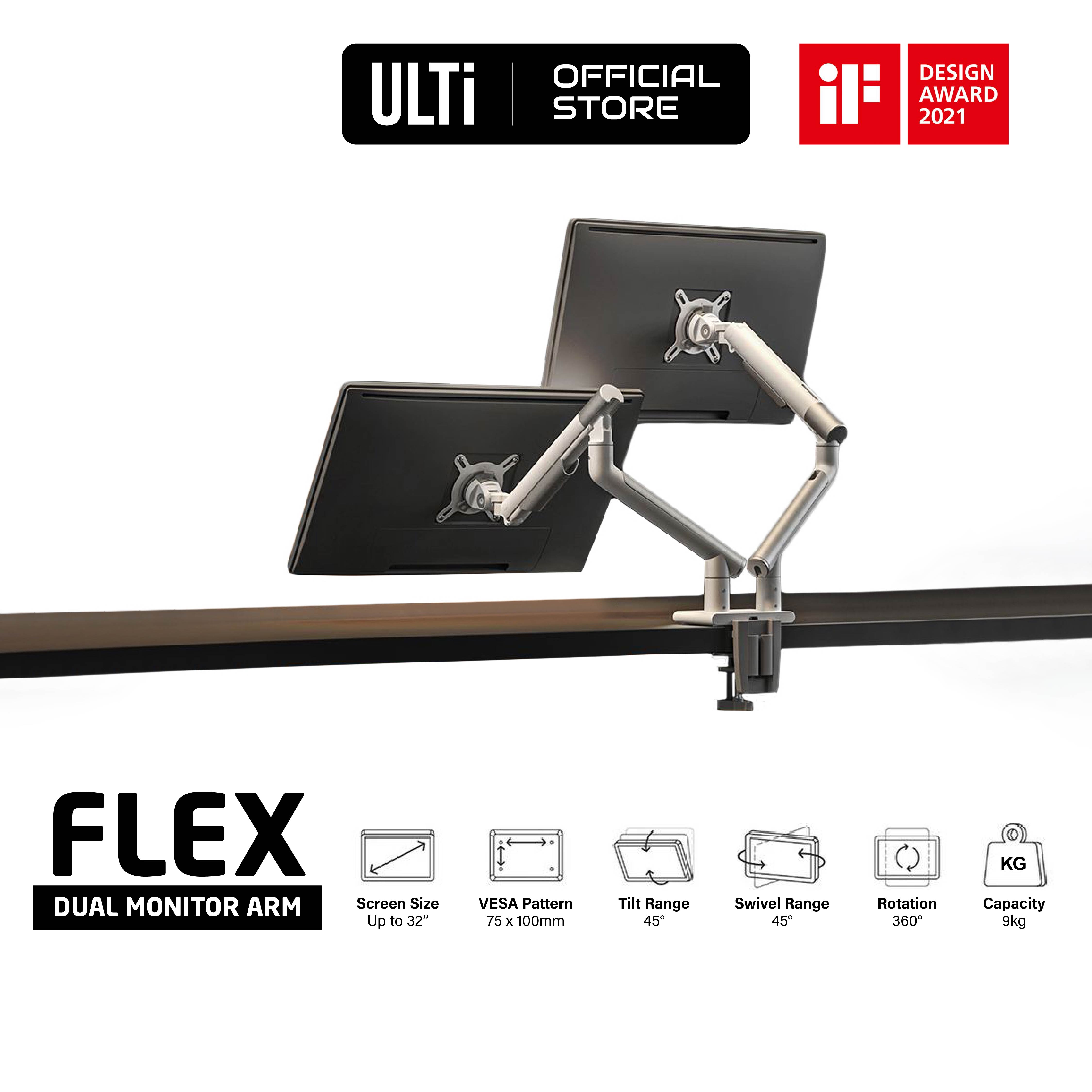 ULTi Flex Dual White Monitor Arm, Height Adjustable Mechanical Spring ...