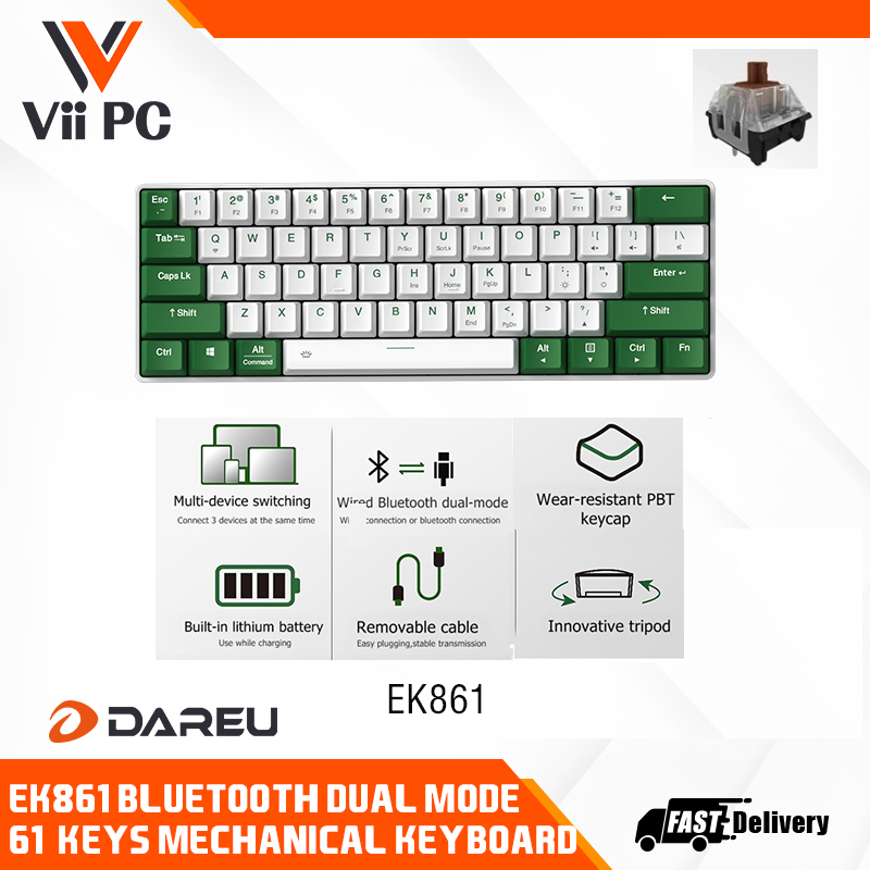 Dareu EK861/EK861 GTR Tri-Model 61-Key 60% Mechanical Keyboard PBT ...