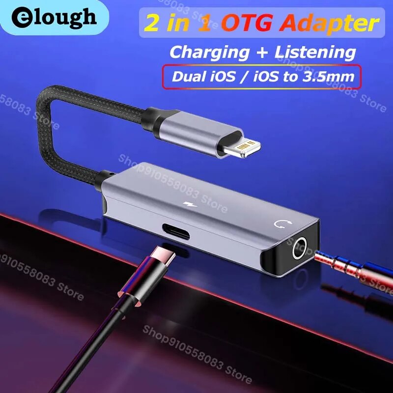 Elough 2 in 1 OTG Adapter Splitter Earphone Converter For iPhone 14 13 ...