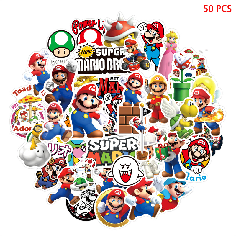 50Sheets Super Mario Bros Stickers For Water Bottles Cute Waterproof ...