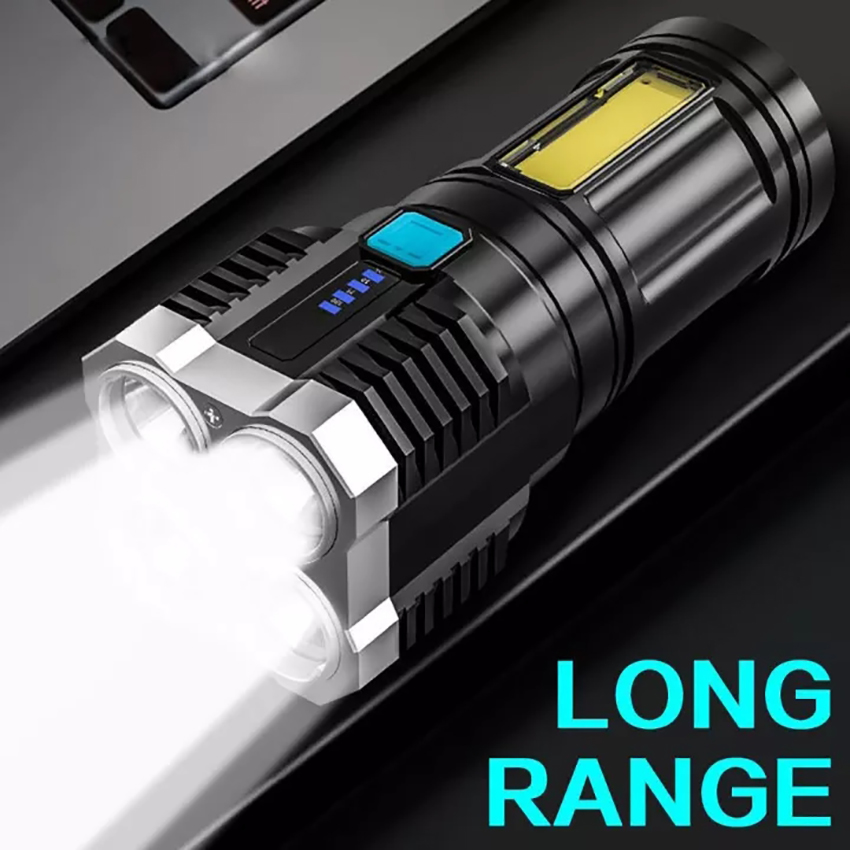 Vimite 4 Head LED Flashlight with COB Side Light Outdoor Waterproof ...