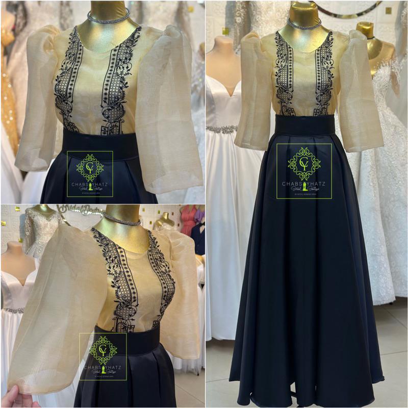 (COD) Modern Filipiniana Code: Maria Clara Ibarra Black Embroidered ...