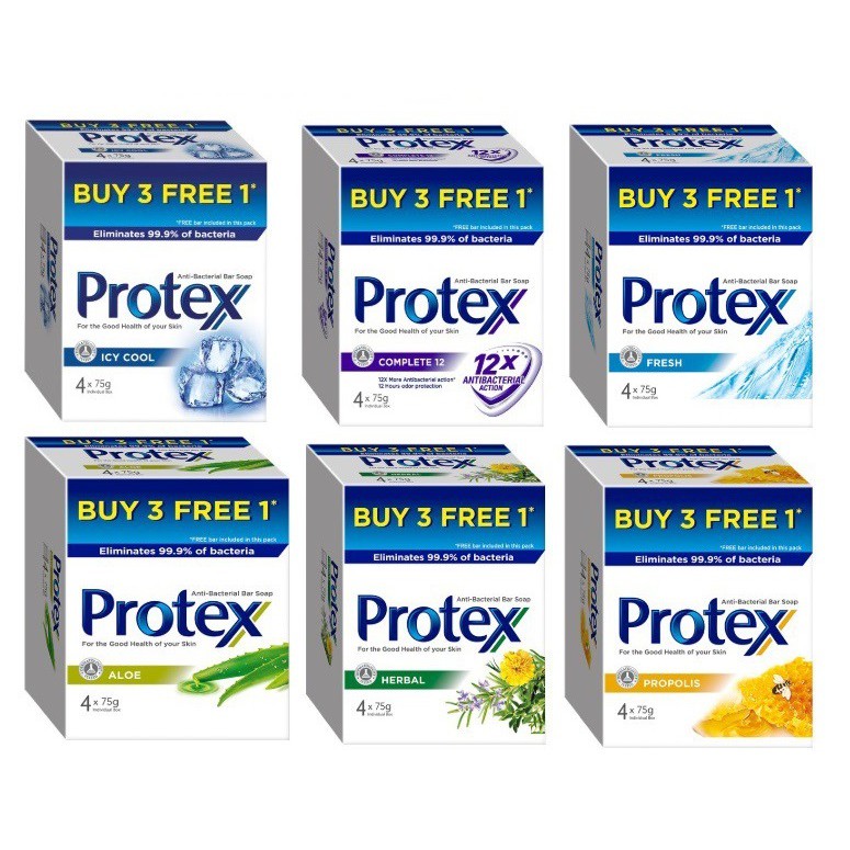 Protex Antibacterial Bar Soap Valuepack 75g x 4-Herbal/Fresh/Icy Cool ...