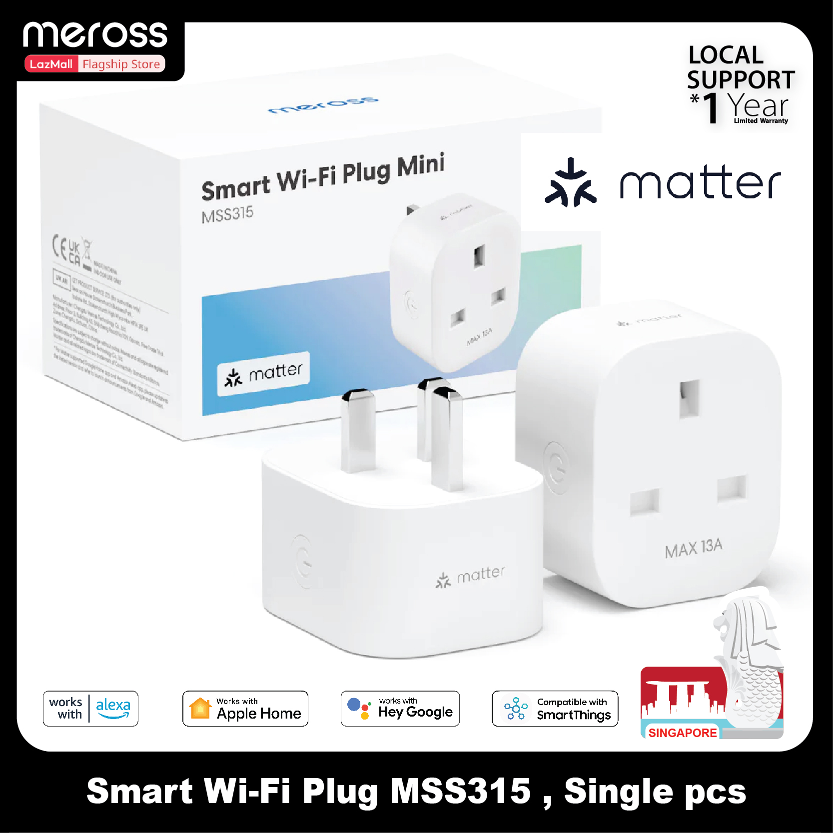 Meross Smart Wi-Fi Plug Mini MSS315r, Support Alexa, Apple Home, Google ...