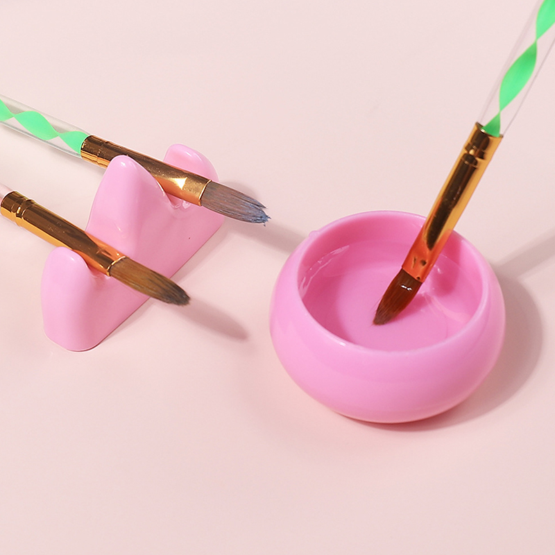 1Set Pink Nail Art Brush Cleaner Plastic Holder UV Acrylic Gel Pen Pot ...