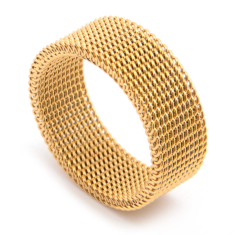 8mm grid stainless steel elastic ring hollow gold ring men's non-fading ...
