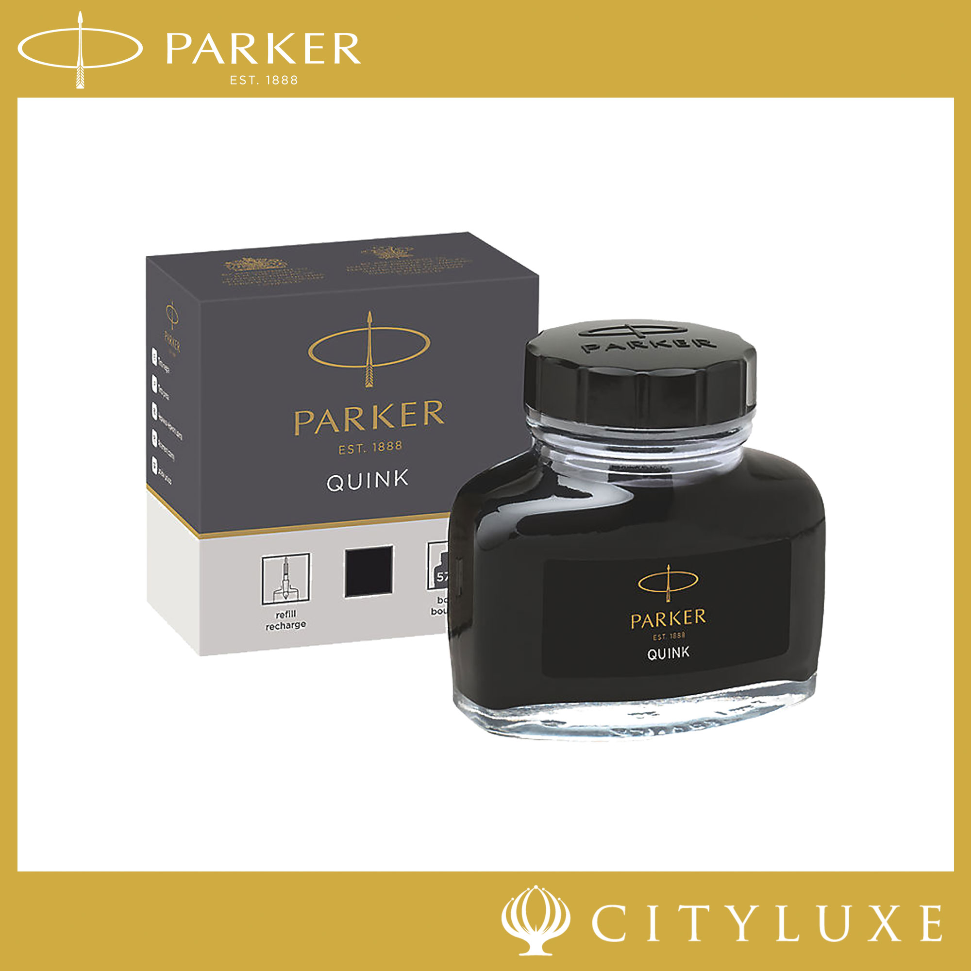 Parker Quink Ink Bottle 57ml - Black Blue Fountain Pen Ink Refill ...