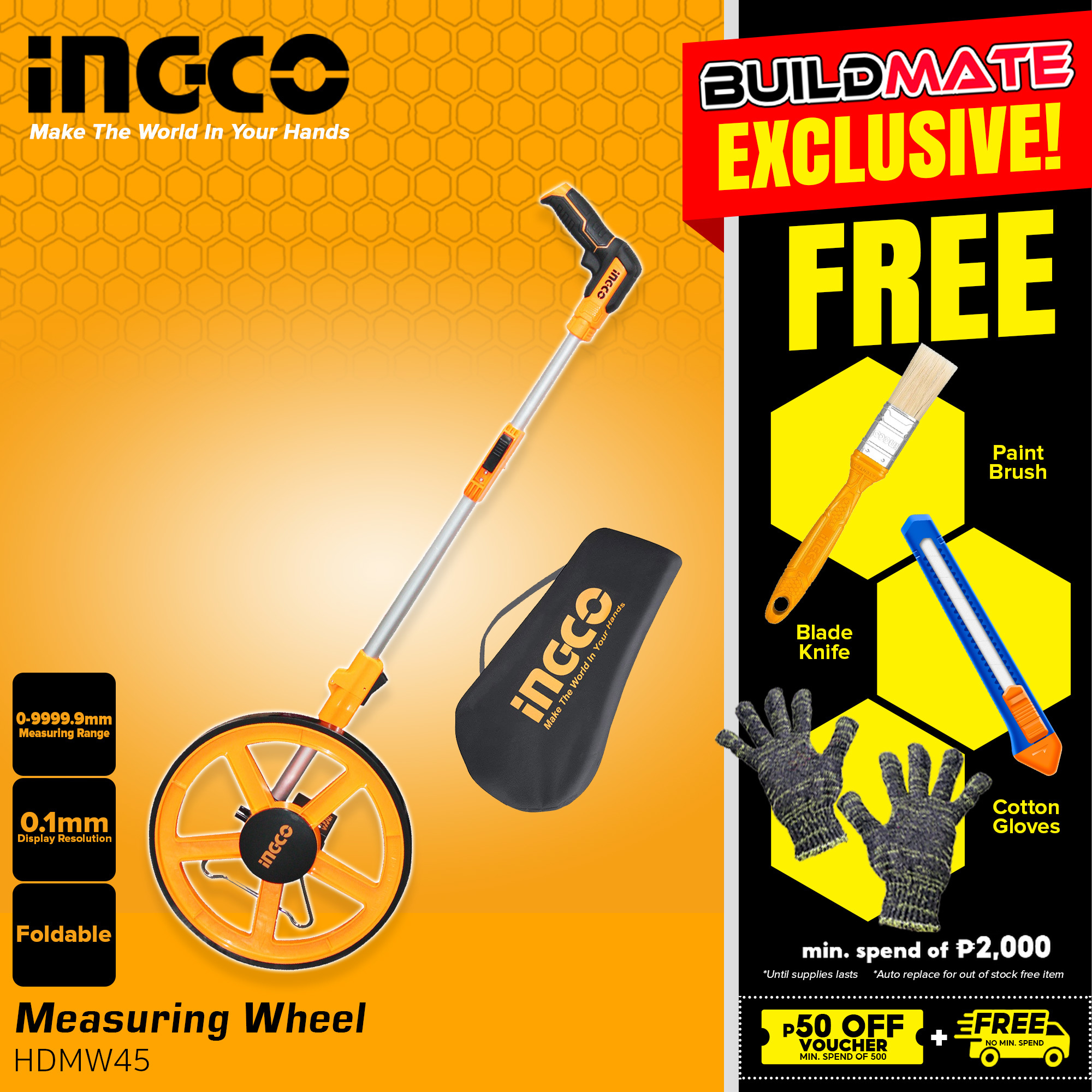 Ingco Foldable Measuring Wheel Measure HDMW45 - BUILDMATE - IHT | Lazada PH