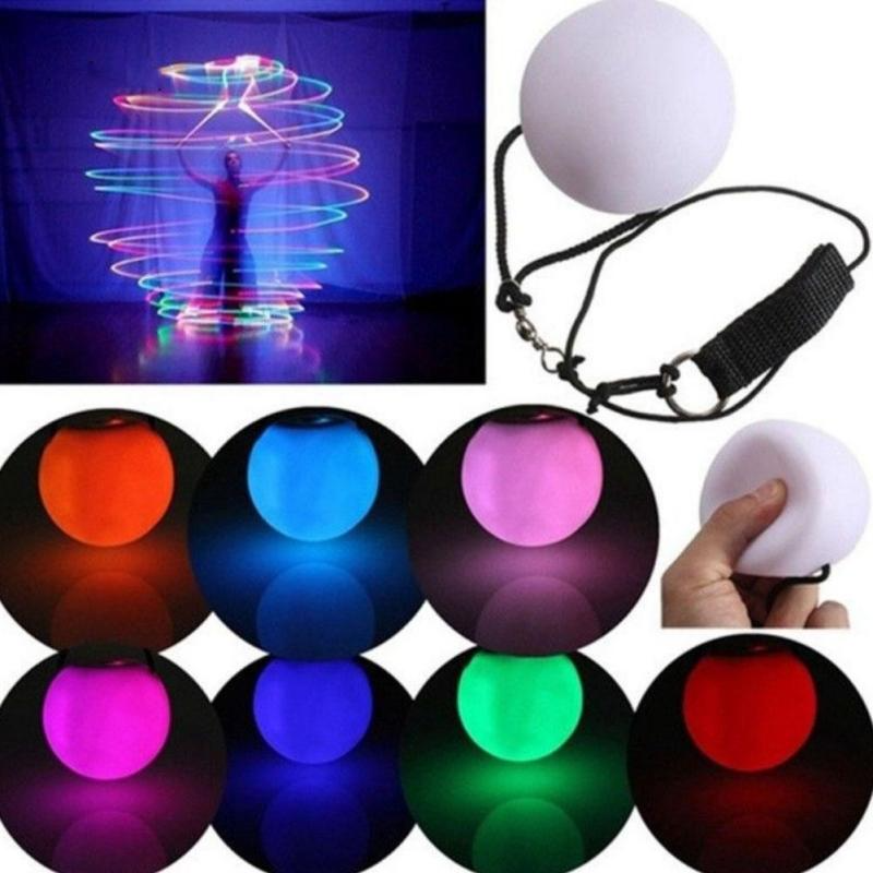 LED Multi-Colored Glow POI Ball Luminous Belly Dance Throwing Ball Yoga ...