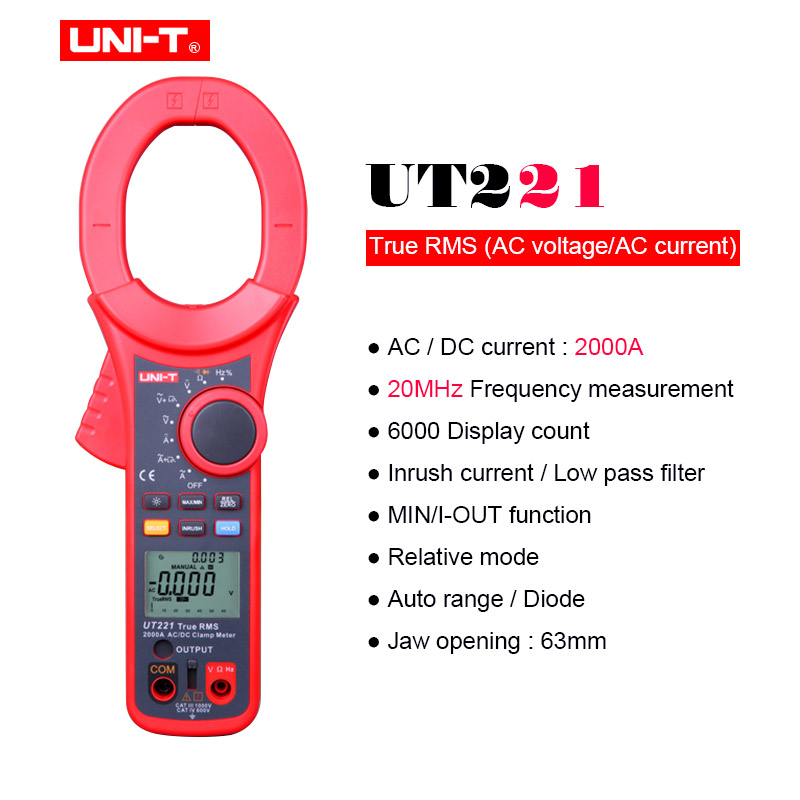UNI-T True RMS Digital Clamp Meter UT220 UT221 UT222 2500A Auto ข้อมูลดิจิตอล De Metros กระแสไฟ ...